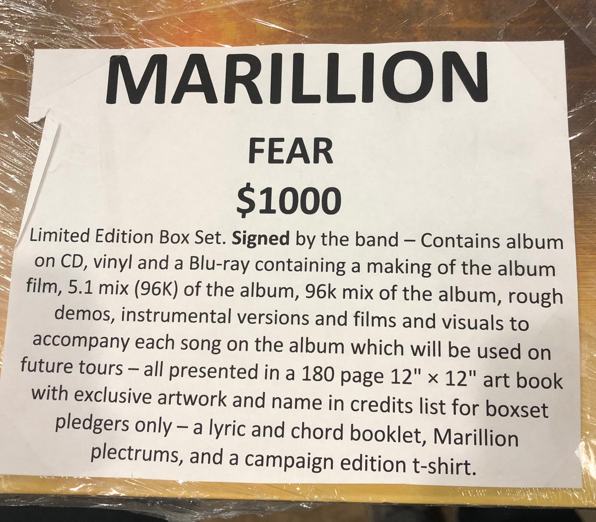 MARILLION – FEAR (DELUXE BOX SET SIGNED BY THE BAND) VINYL ...