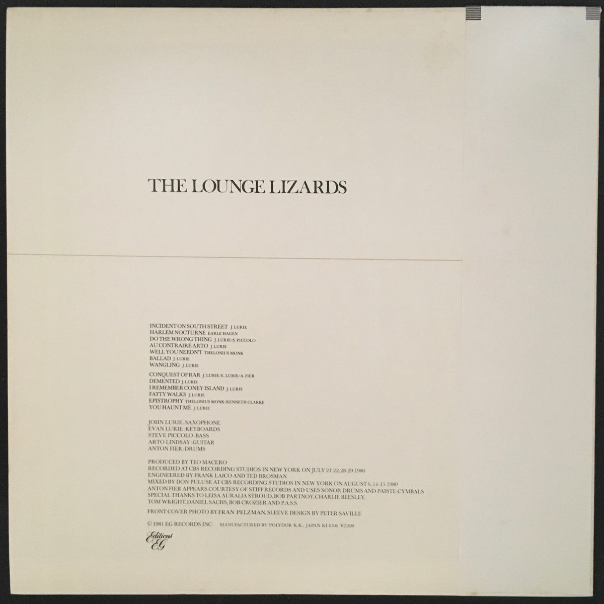LOUNGE LIZARDS - THE LOUNGE LIZARDS (USED VINYL 1981 JAPAN M-/EX+ ...
