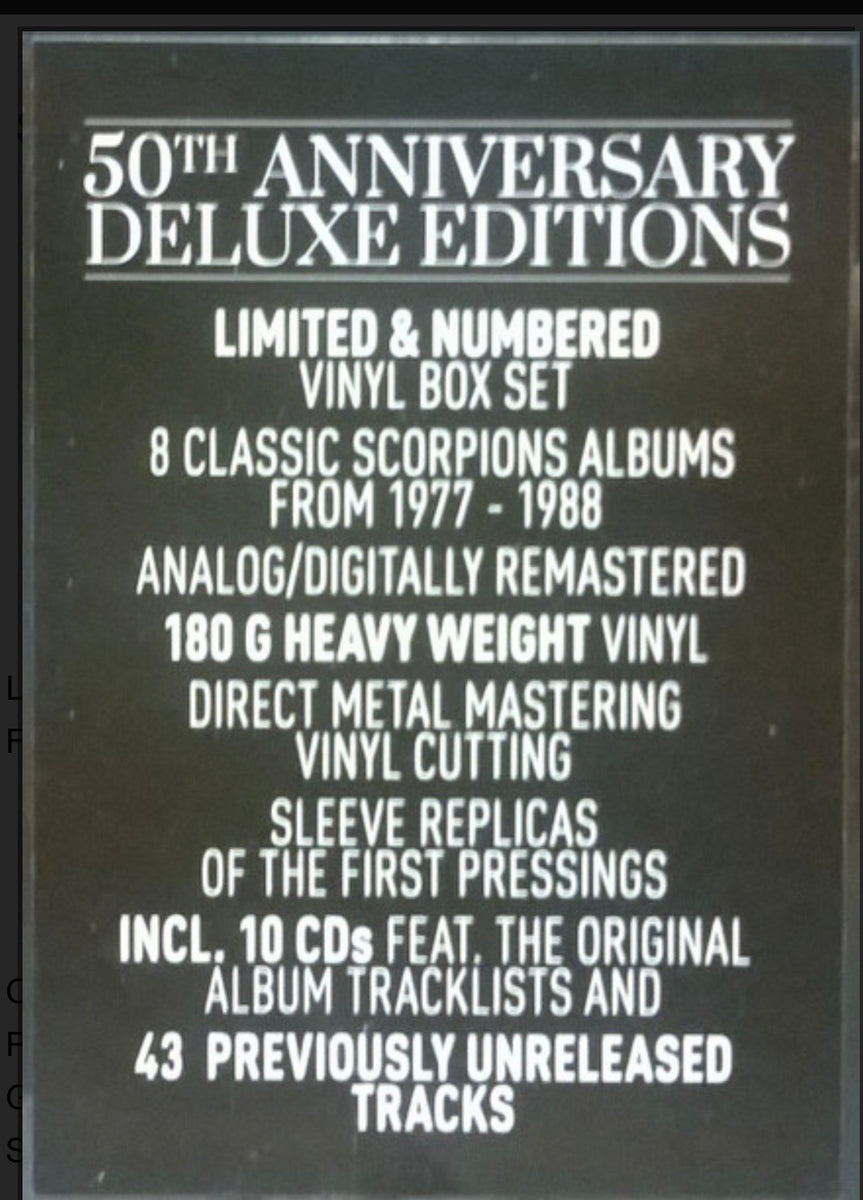 SCORPIONS – 50TH ANNIVERSARY DELUXE EDITIONS (8 LP 10 CD BOXSET) VINYL ...